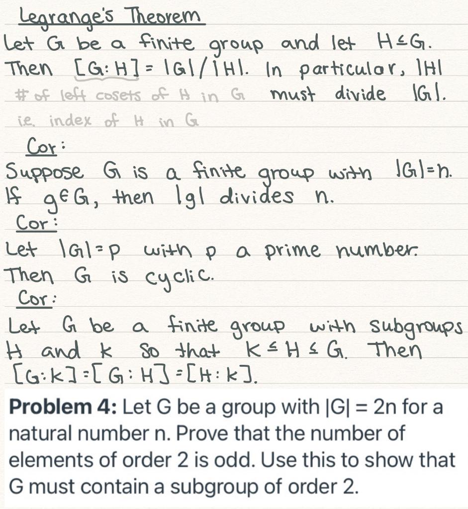 Solved Legrange's Theorem Let G be a finite group and let | Chegg.com