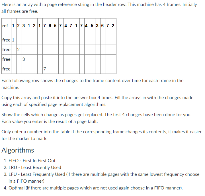 Solved Here is an array with a page reference string in the | Chegg.com
