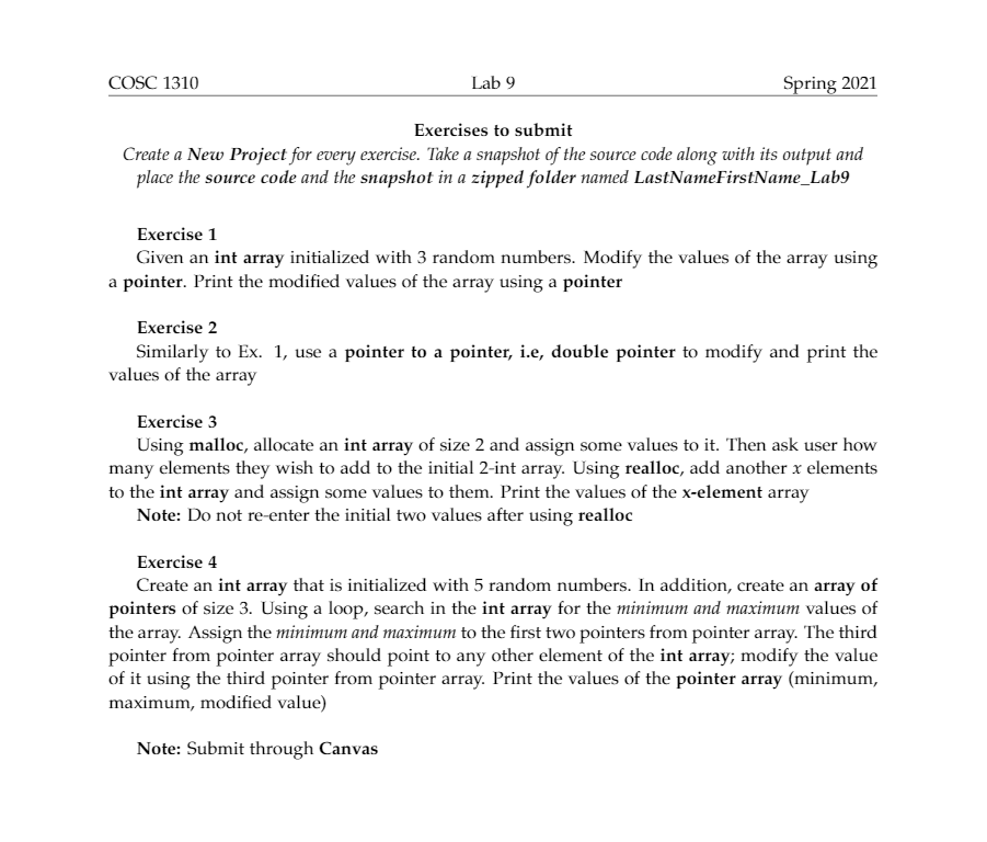 Solved COSC 1310 Lab 9 Spring 2021 Exercises to submit | Chegg.com