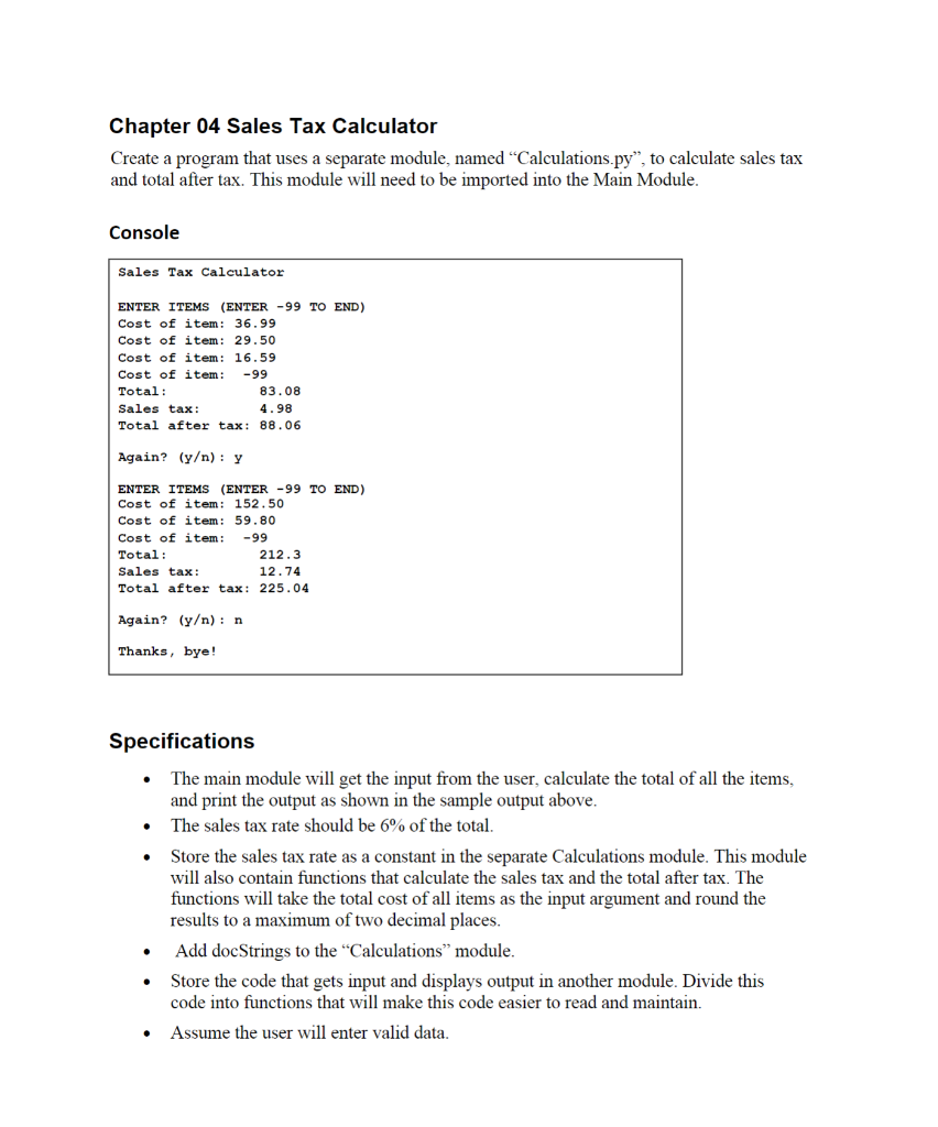 Solved Chapter 04 Sales Tax Calculator Create A Program That