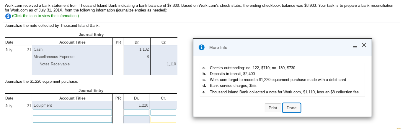 Solved Work.com received a bank statement from Thousand | Chegg.com