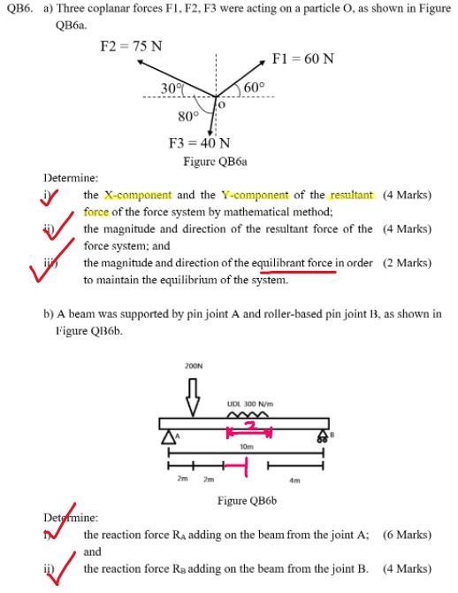 Solved QB6. a) Three coplanar forces F1, F2, F3 were acting | Chegg.com