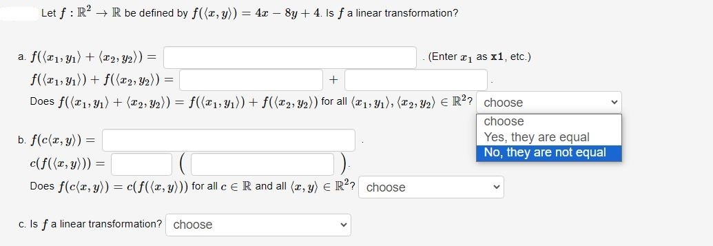 Solved Let f:R2→R ﻿be defined by f((:x,y:))=4x-8y+4. ﻿Is f | Chegg.com