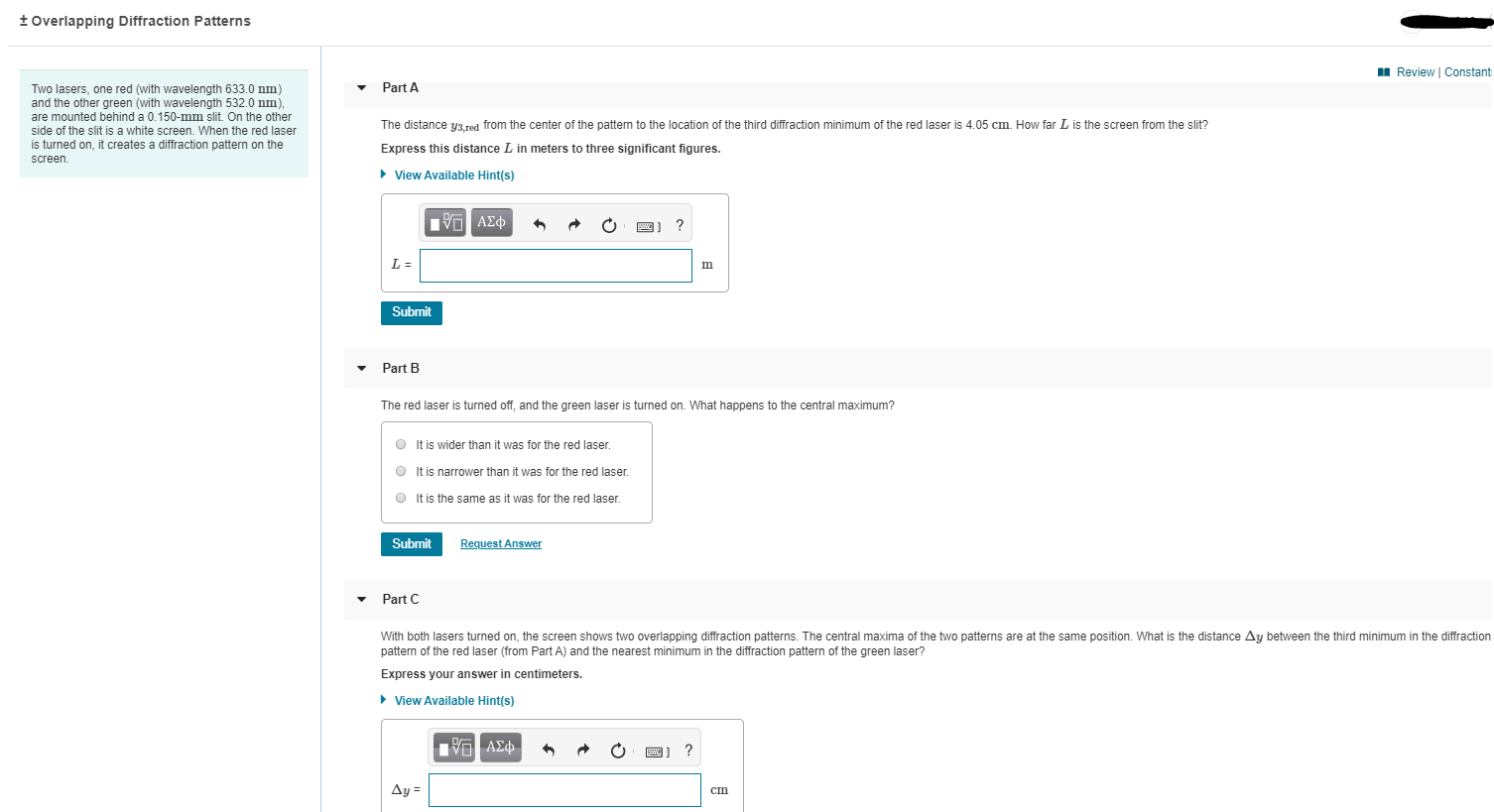 Solved + Overlapping Diffraction Patterns A Review Constant | Chegg.com