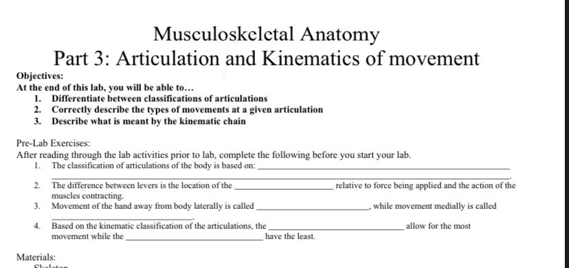 Musculoskeletal Anatomy Part 3: Articulation and | Chegg.com