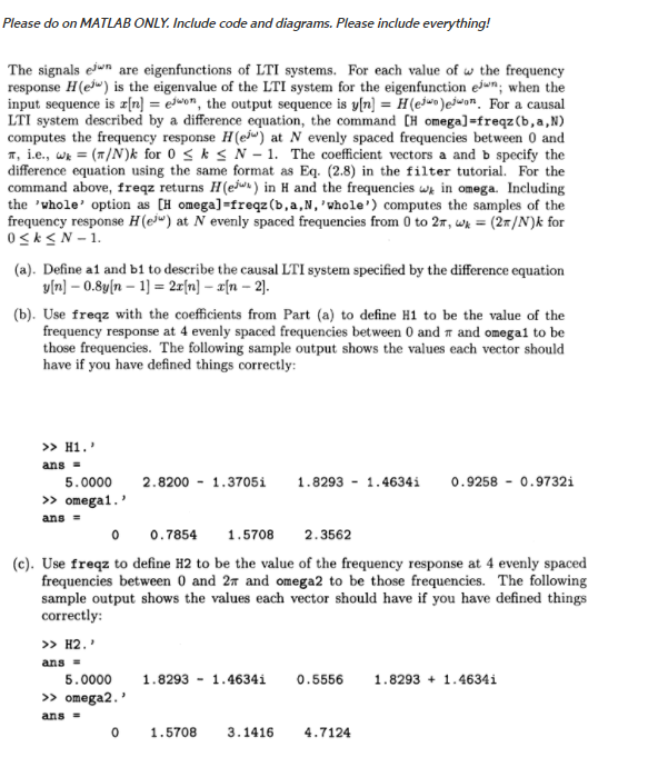 Solved Please do on MATLAB ONLY. Include code and diagrams. | Chegg.com