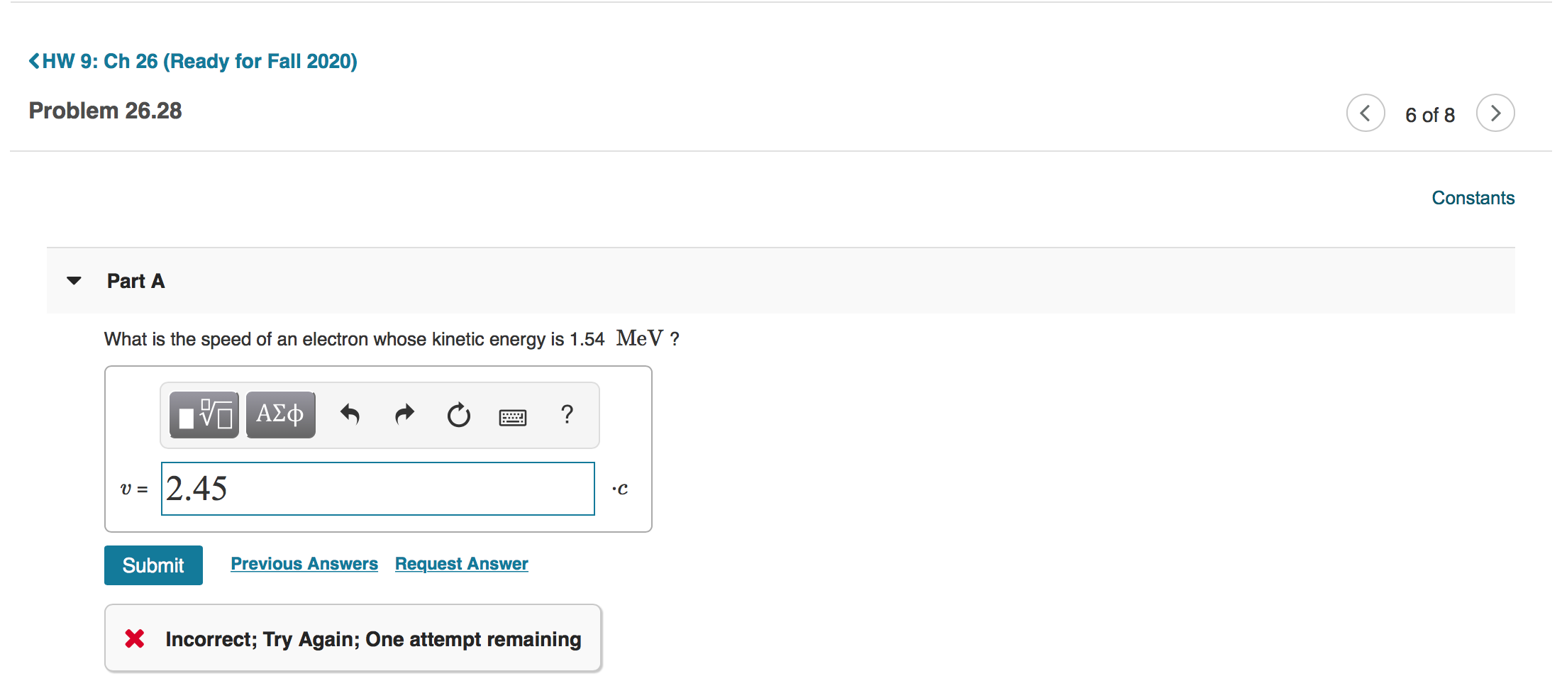 Solved Constants Part A What is the speed of an electron | Chegg.com