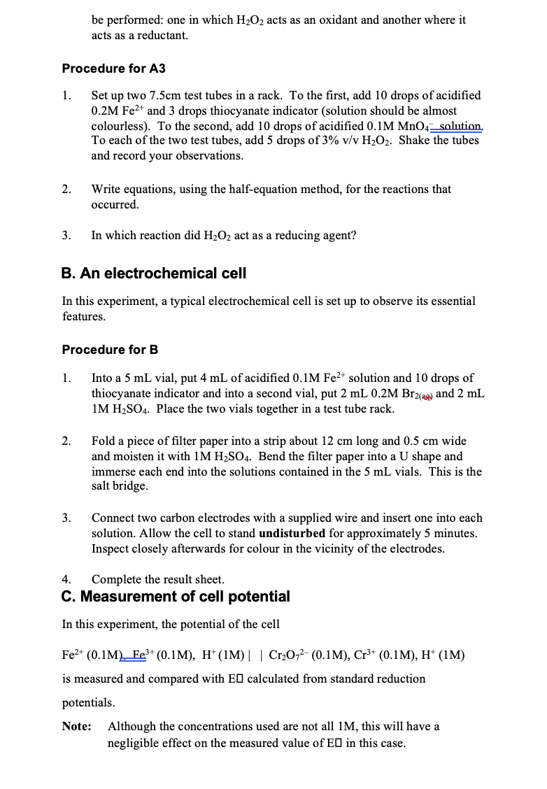 Experiment 5 Aspects of oxidation-reduction Outline | Chegg.com