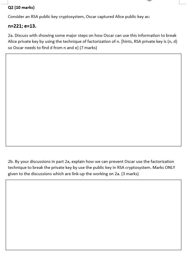 Solved Consider an RSA public key cryptosystem, Oscar | Chegg.com