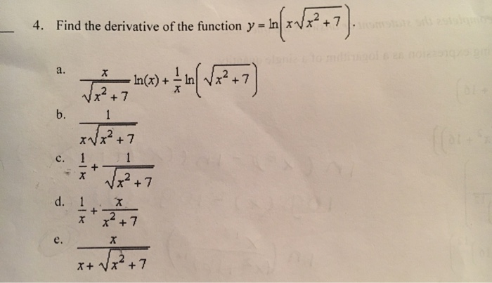 Solved Find The Derivative Of The Function Y Ln X