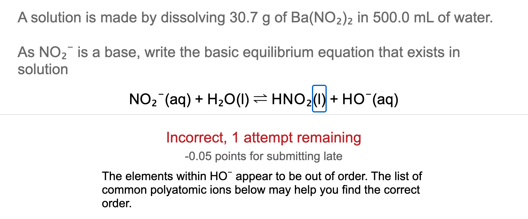 Solved A solution is made by dissolving 30.7 g of Ba(NO2)2 | Chegg.com