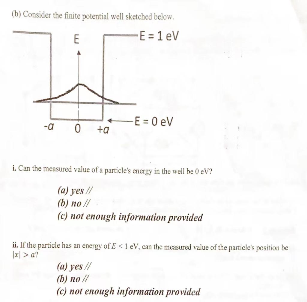 Solved (b) Consider the finite potential well sketched | Chegg.com