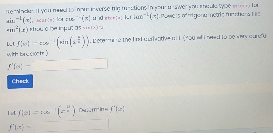 Solved Reminder: If you need to input inverse trig functions | Chegg.com