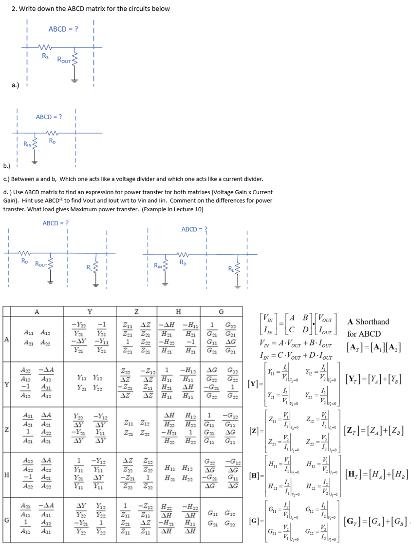 Solved 2. Write down the ABCD matrix for the circuits below | Chegg.com