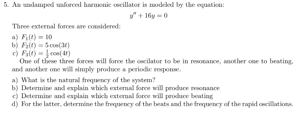 Solved 5. An undamped unforced harmonic oscillator is | Chegg.com