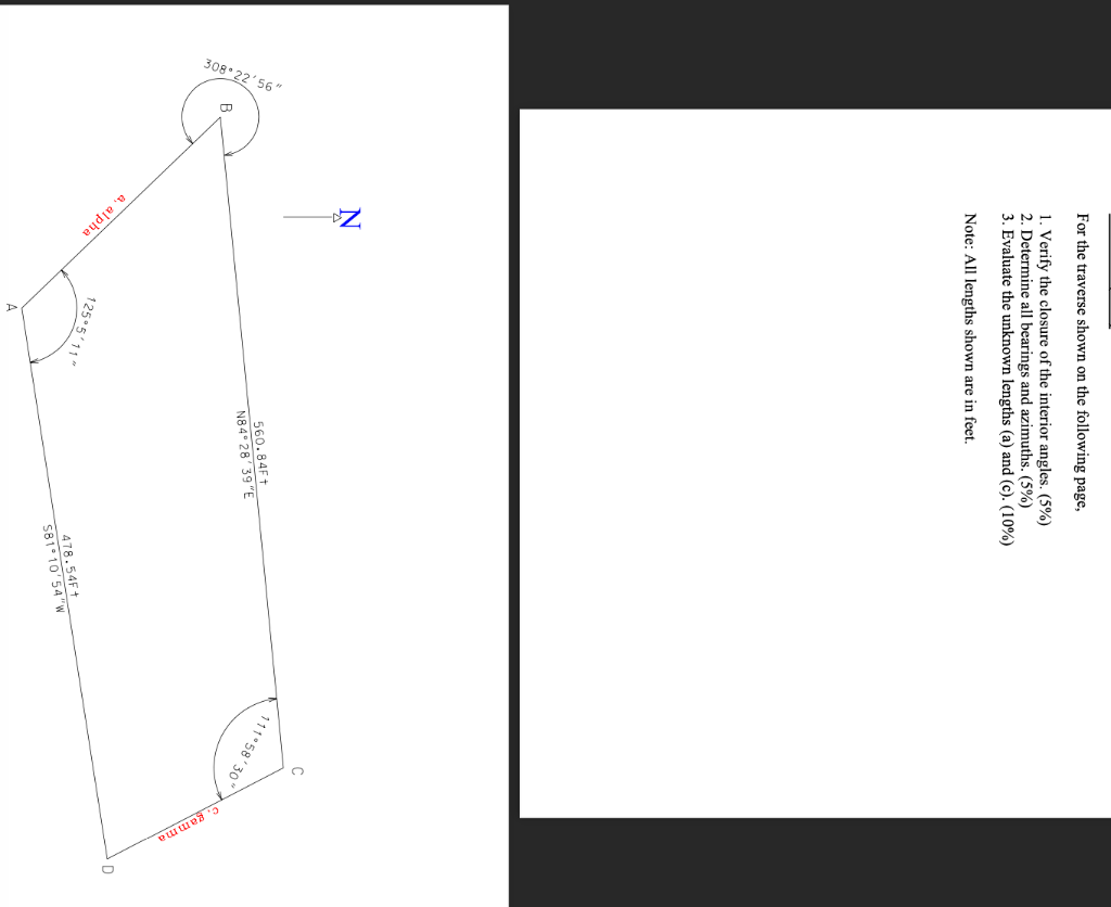 Solved For the traverse shown on the following page, 1. | Chegg.com