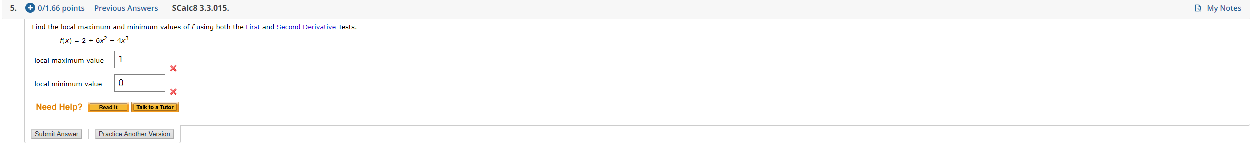 Solved 5. 0/1.66 points Previous Answers Calc8 3.3.015. My | Chegg.com