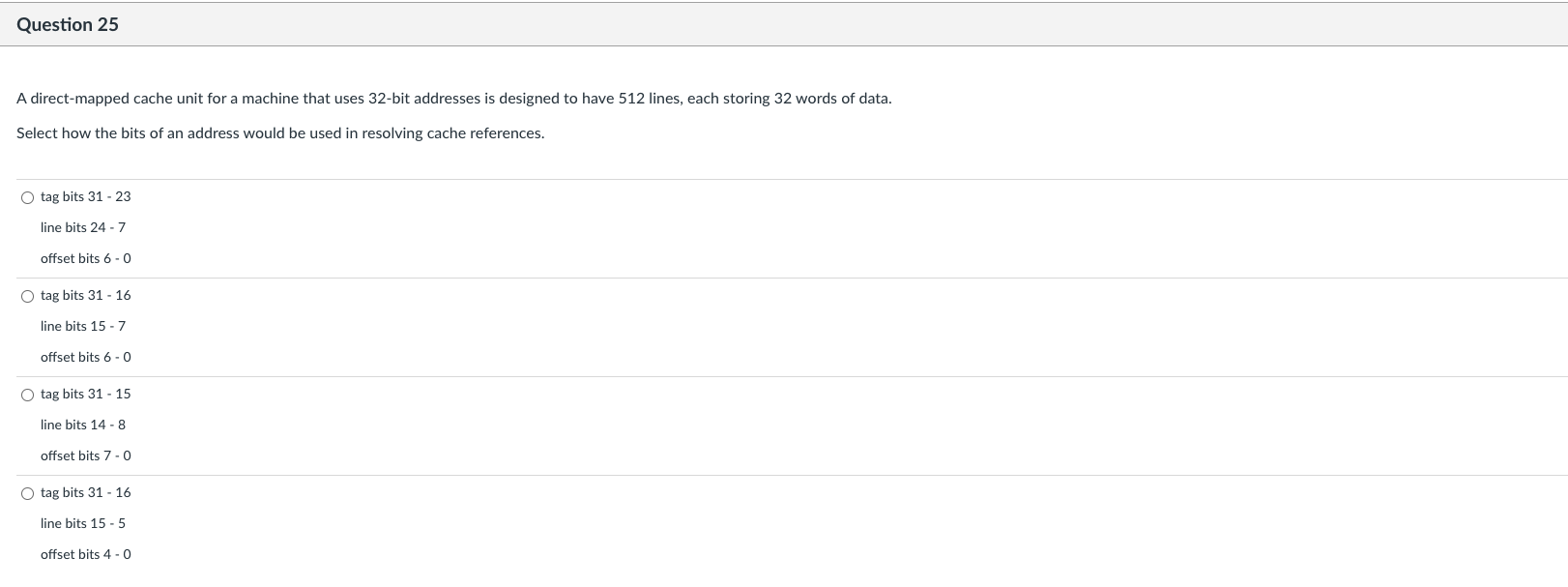 Solved Question 25 A direct-mapped cache unit for a machine | Chegg.com