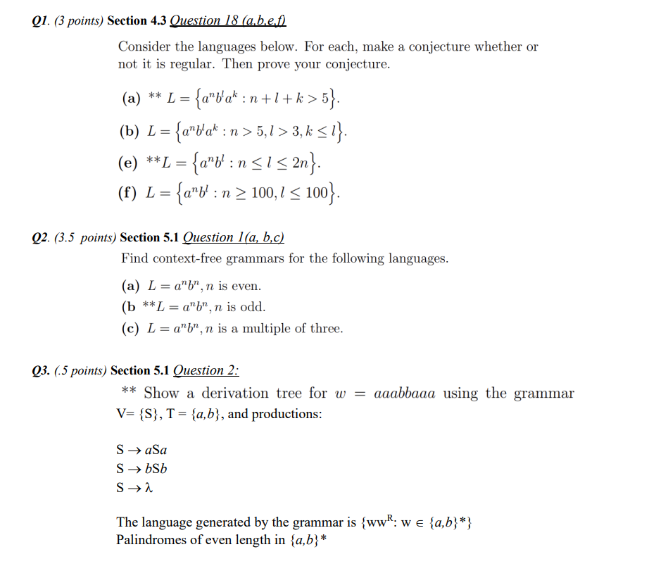 Solved Q1. (3 points) Section 4.3 Question | Chegg.com