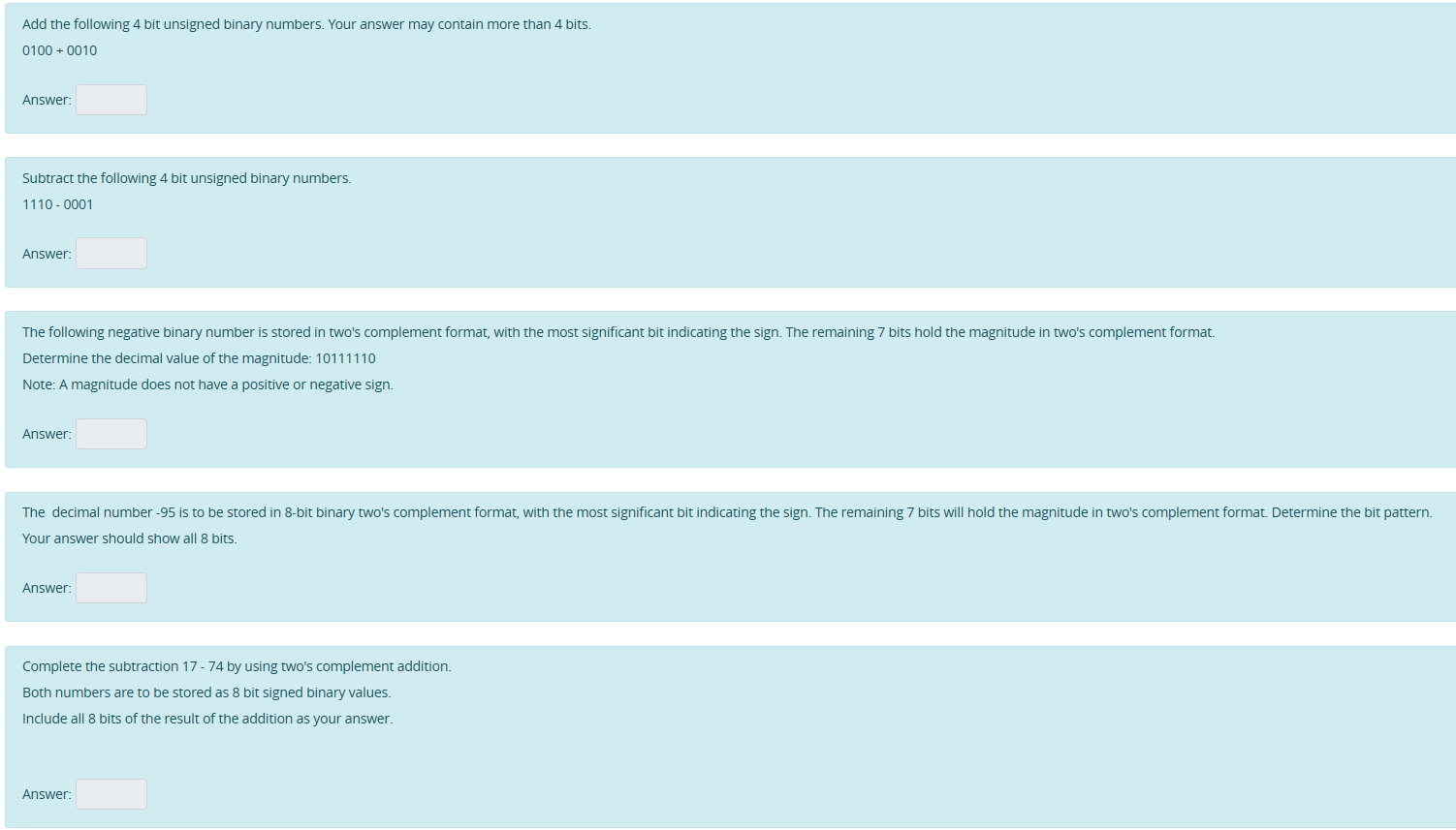 Solved Add the following 4 bit unsigned binary numbers. Your | Chegg.com