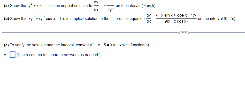Solved (a) Show that y4+x−5=0 is an implicit solution to | Chegg.com