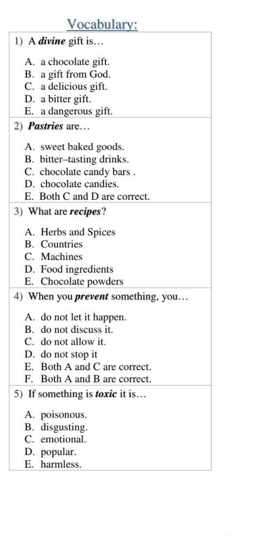 Solved englishforeveryone.org Name Date "Chocolate" Reading | Chegg.com