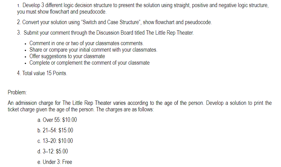 1. Develop 3 different logic decision structure to | Chegg.com