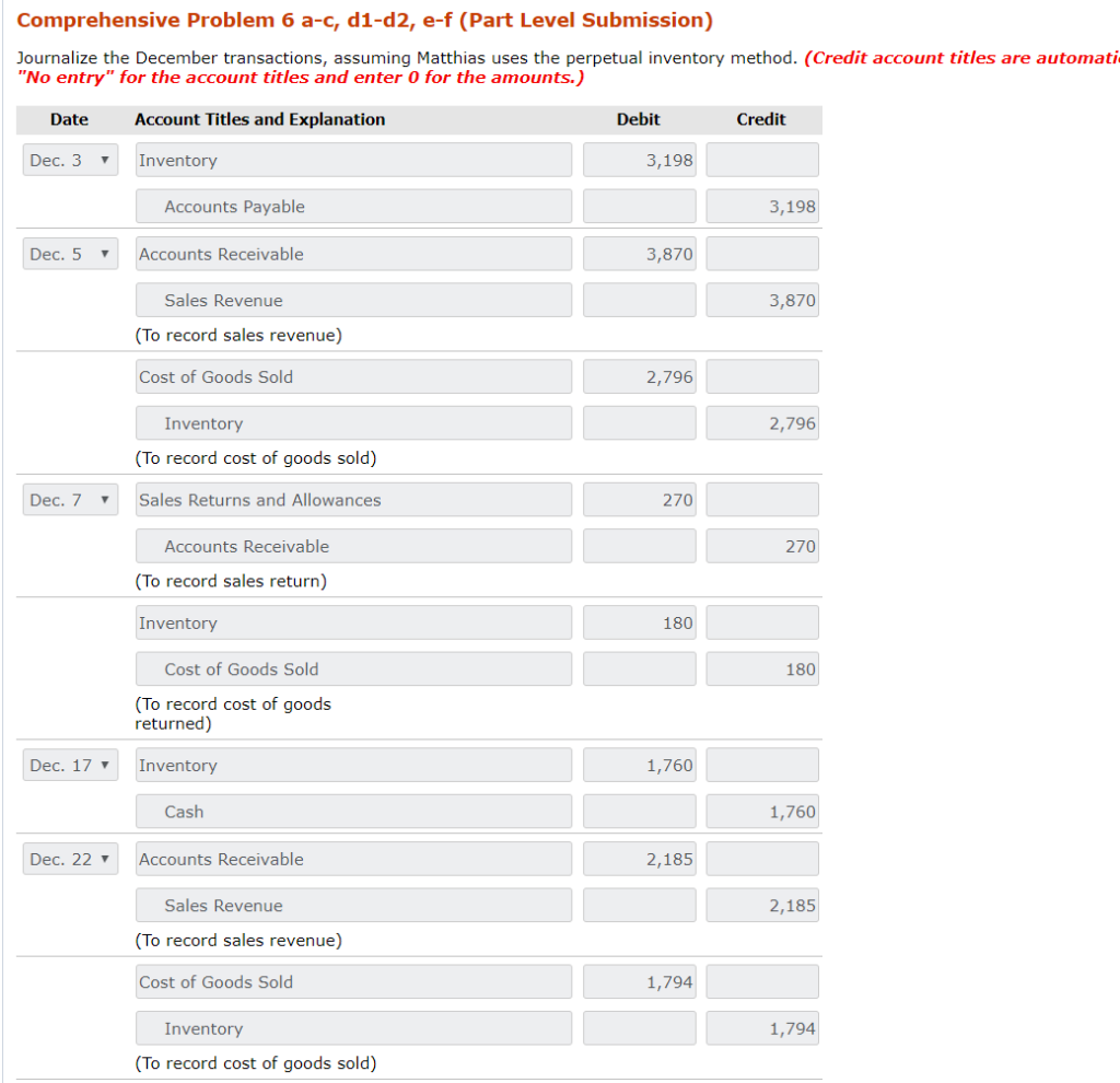 Solved Comprehensive Problem 6 A C D1 D2 E F Part Level 
