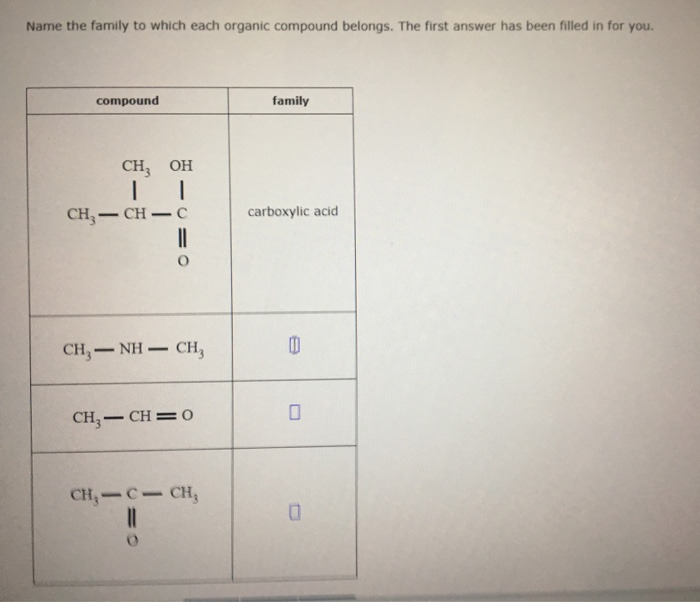 Solved Name the family to which each organic compound | Chegg.com