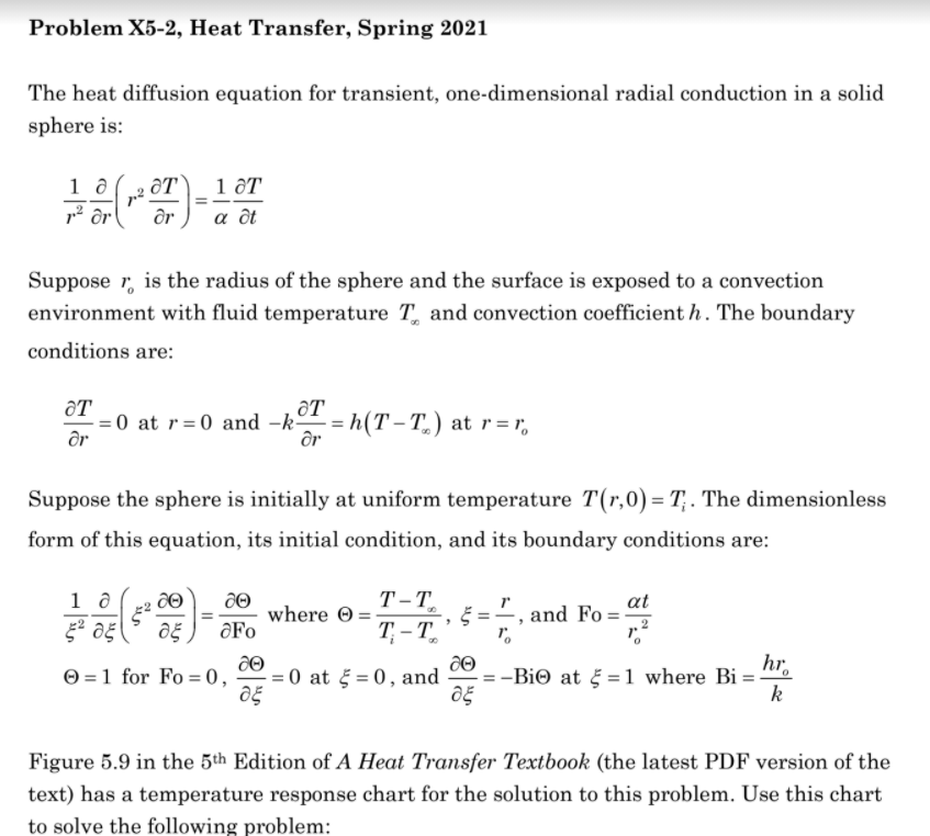 Solved Problem X5-2, Heat Transfer, Spring 2021 The heat | Chegg.com