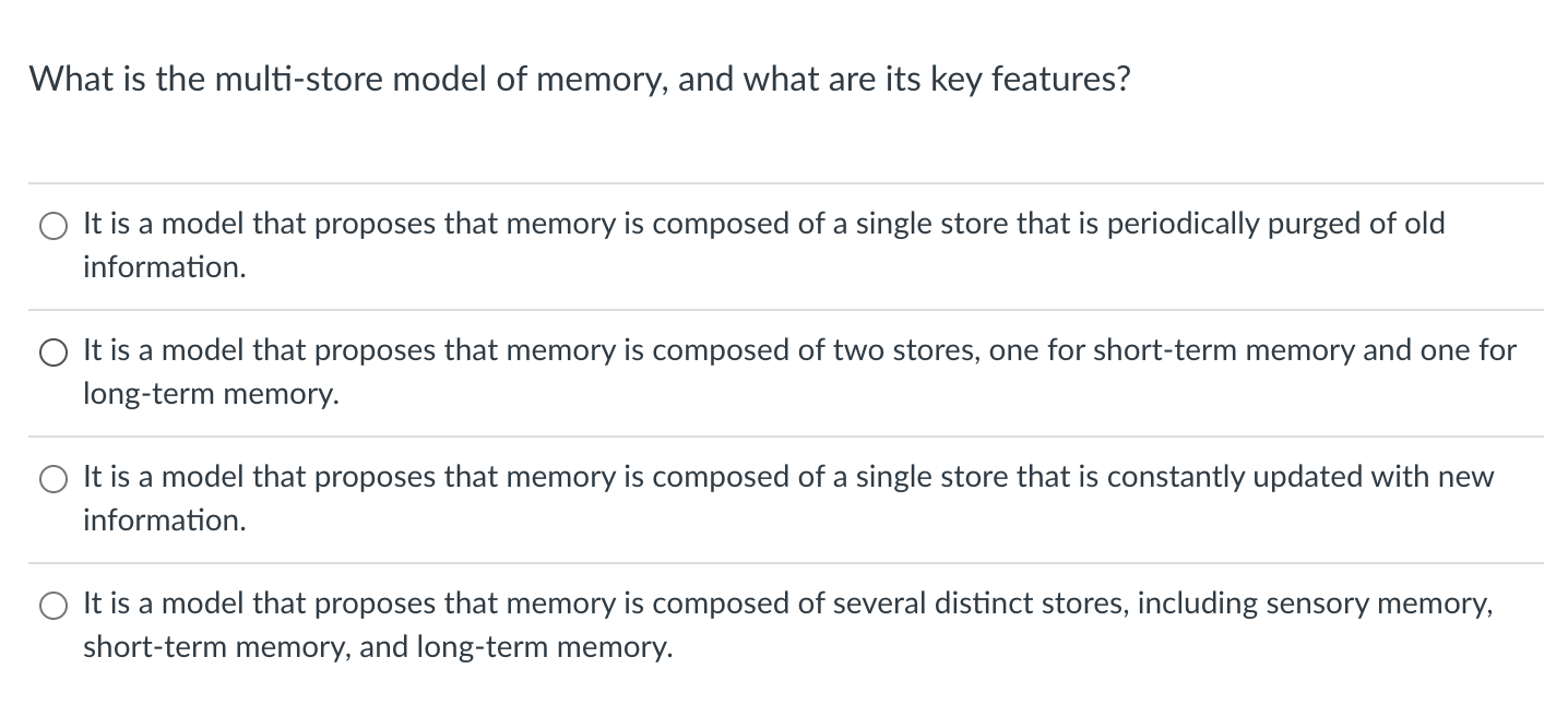What is the multi-store model of memory, and what are | Chegg.com