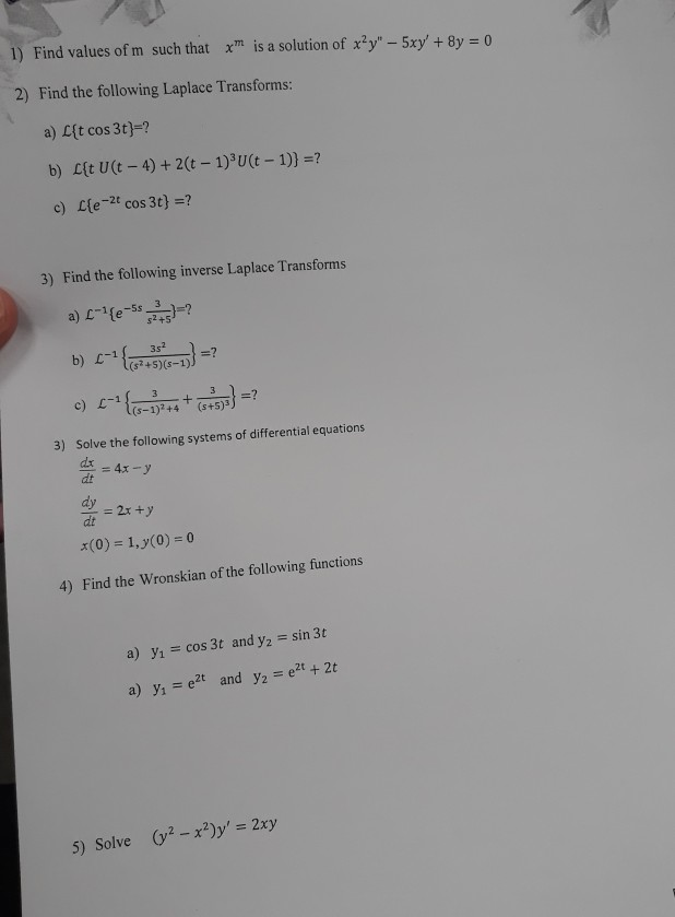 Solved 1) Find values of m such that xm. İs a solution of | Chegg.com