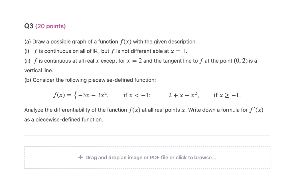 Solved (a) Draw a possible graph of a function f(x) with the | Chegg.com