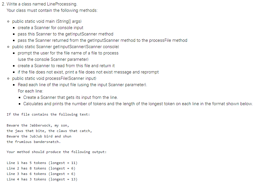 Solved 2. Write a class named Line Processing. Your class | Chegg.com