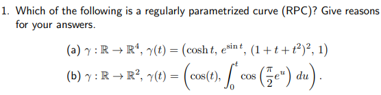 Solved Which of the following is a regularly parametrized | Chegg.com