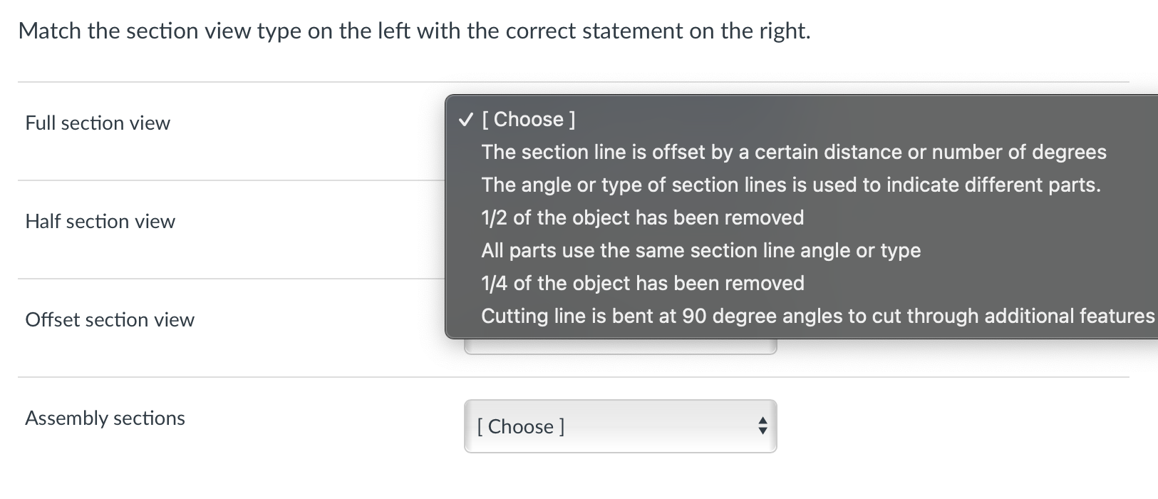 Solved Match the section view type on the left with the | Chegg.com