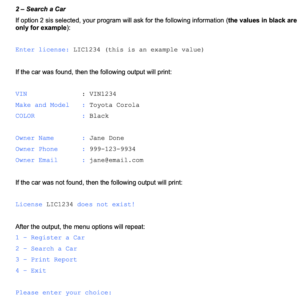 User Interface When executed, your program should | Chegg.com