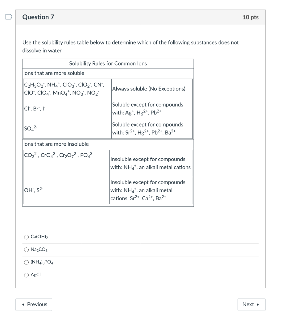 Solved Use the solubility rules table below to determine | Chegg.com