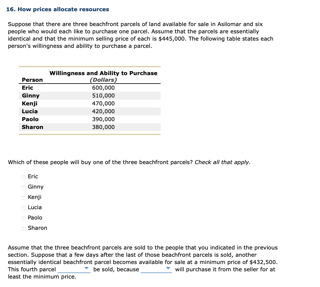 Solved 16. How prices allocate resources Suppose that there | Chegg.com