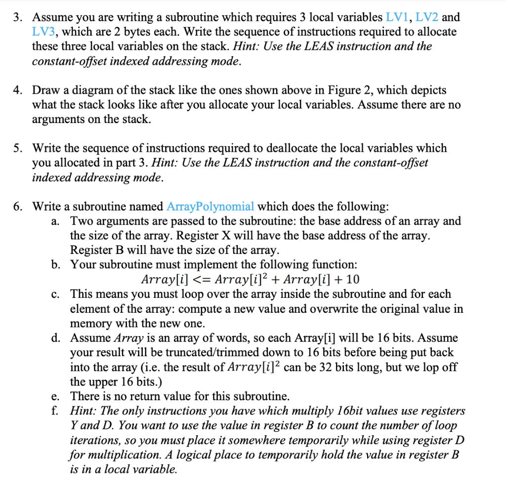 3. Assume you are writing a subroutine which requires | Chegg.com