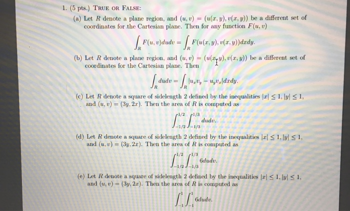 Solved 1. (5 pts.) TRUE OR FALSE (a) Let R denote a plane | Chegg.com Solved 1. (5 pts.) TRUE OR FALSE (a) Let R denote a plane | Chegg.com