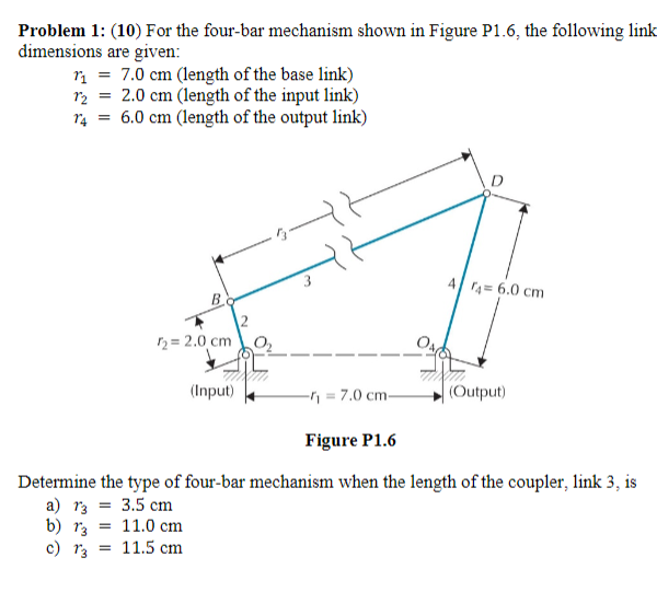 Solved Problem 1: (10) For the four-bar mechanism shown in | Chegg.com