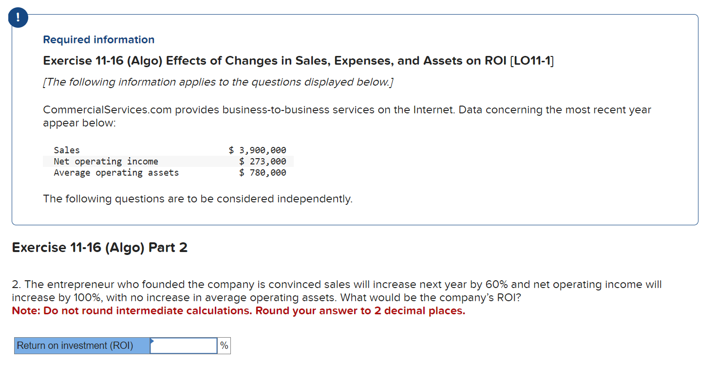 Solved Required information Exercise 11-16 (Algo) Effects of | Chegg.com