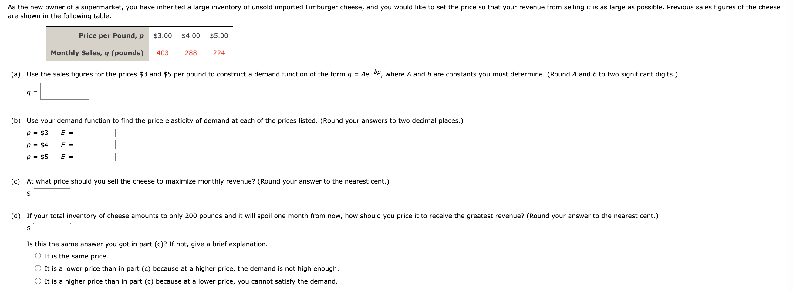 Solved (b) Use your demand function to find the price | Chegg.com