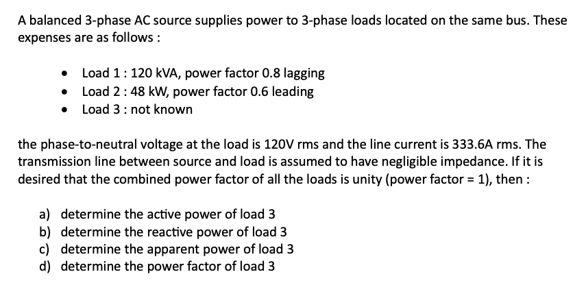 Solved A balanced 3-phase AC source supplies power to | Chegg.com