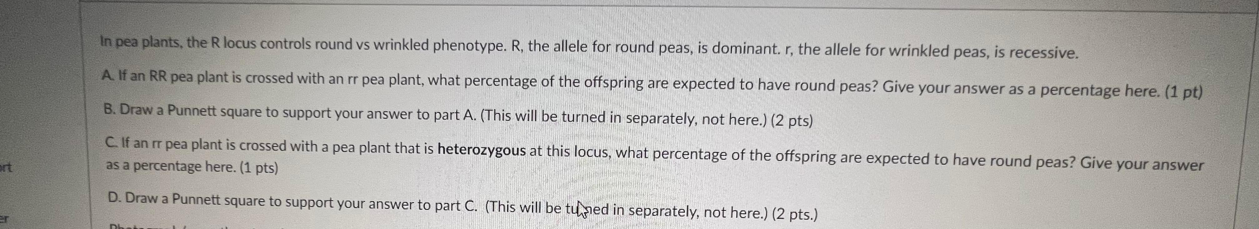 Solved In pea plants, the R locus controls round vs wrinkled | Chegg.com