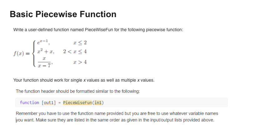 Solved Basic Piecewise Function Write a user-defined | Chegg.com