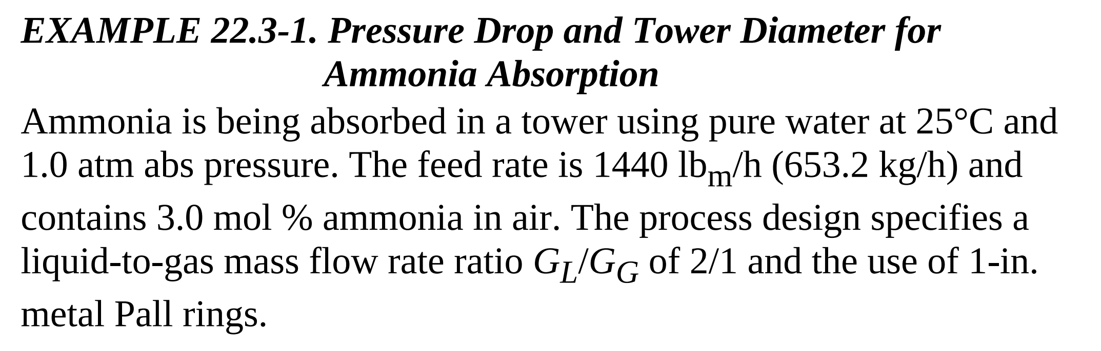 EXAMPLE 22.3-1. ﻿Pressure Drop and Tower Diameter | Chegg.com