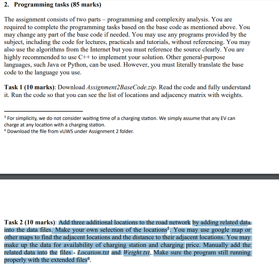 Solved 2. Programming tasks (85 marks) The assignment | Chegg.com