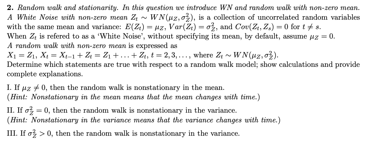 Solved 2. Random walk and stationarity. In this question we | Chegg.com